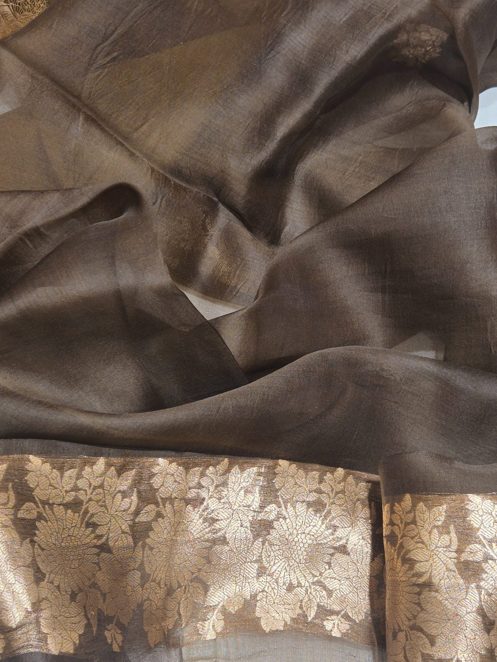 Olive Brown (Mannan-550M) Kora Silk Banarasi Saree –… – Hikayat Banaras
